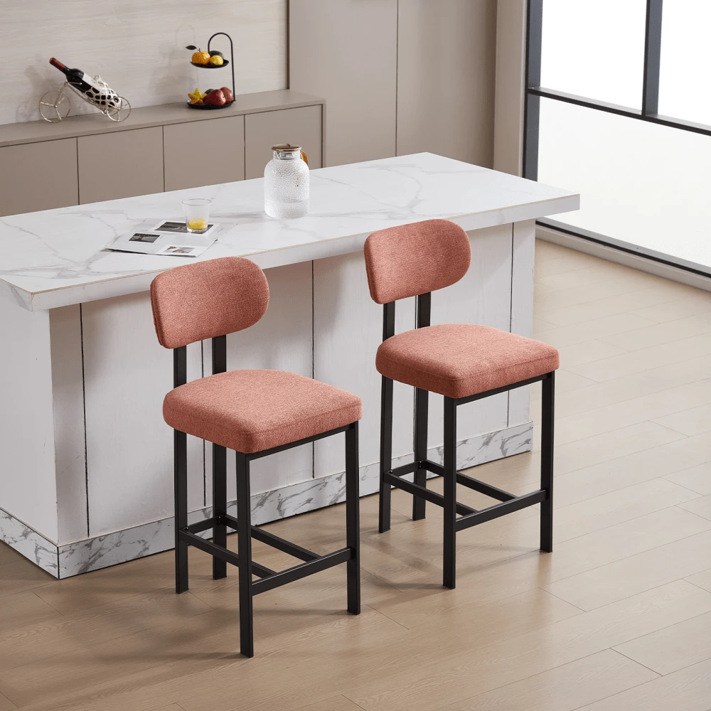 Bar Stools Set Of 2, 26 Inch Modern Upholstered Fabric Counter Height ...