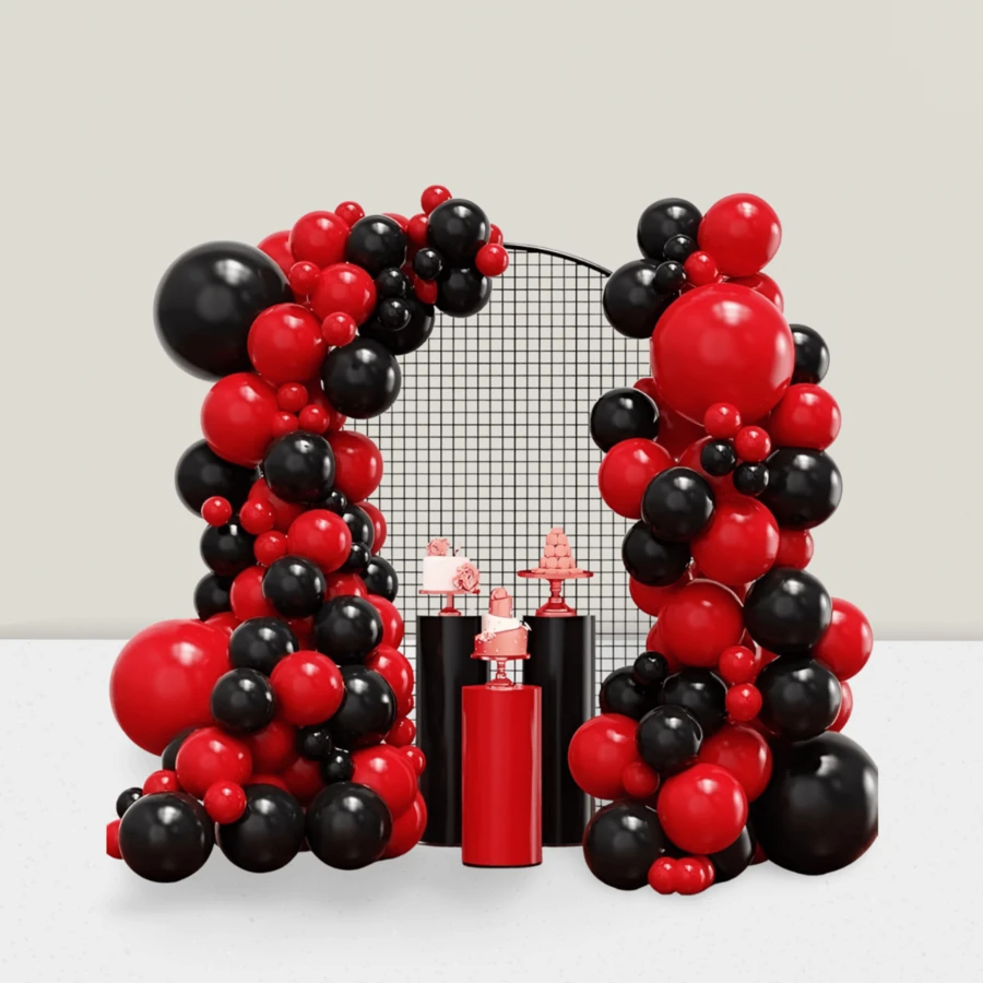 Black Red Balloon Arch Kit With Mixed Sizes For BBQ Graduation Or New ...