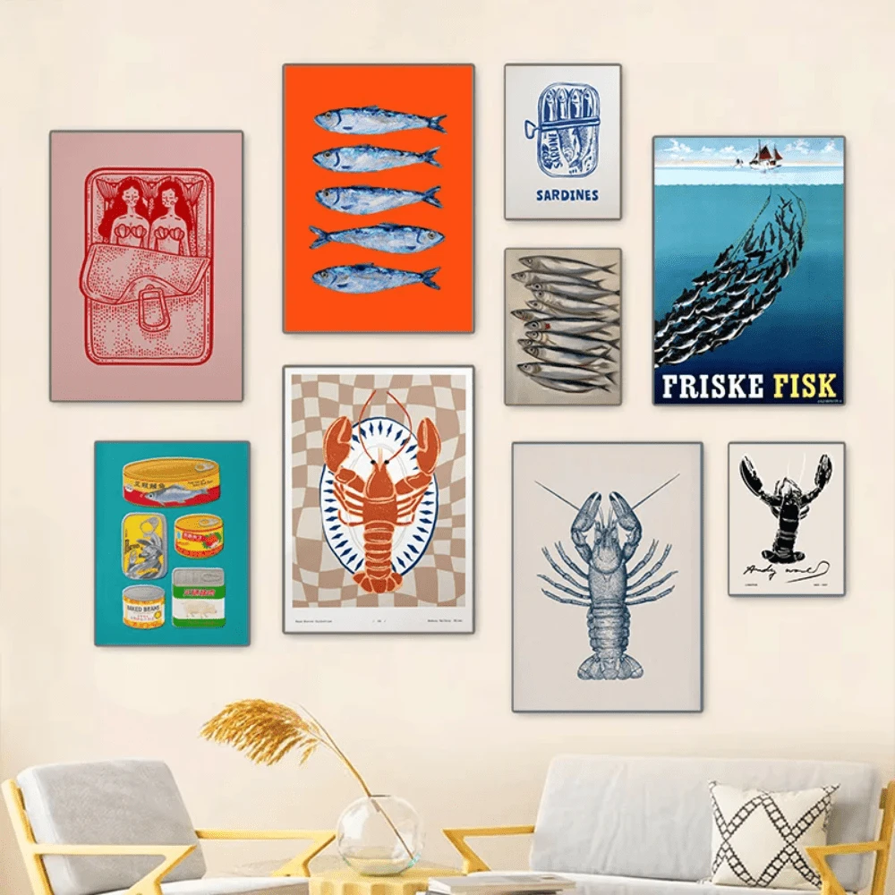 1PC Colourful Sardines Lobster Fish Marine Animal Modern Abstract ...