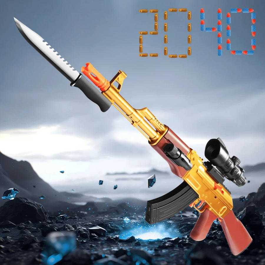 AK,47 Toy Gun Soft Bullet Jumping Shell Design With Fake Bayonet ...