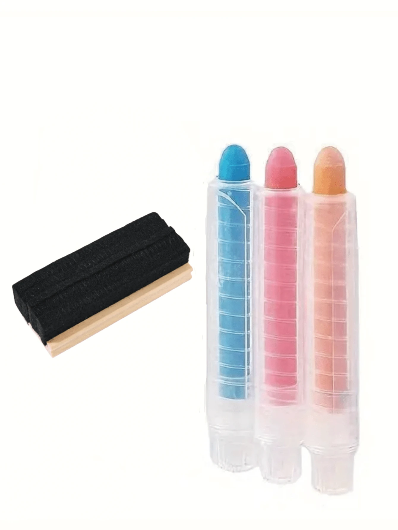 1pc Chalkboard Eraser + 6pcs Transparent Chalk Holder Set, Manual Chalk ...