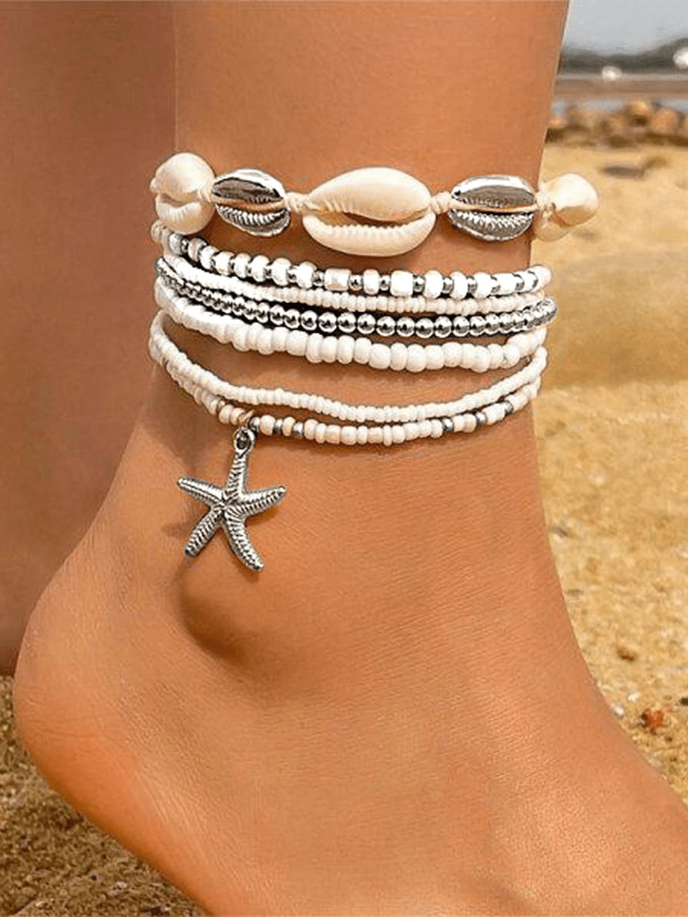 7pcs Stylish Chain Beach Anklet Set | SHEIN USA
