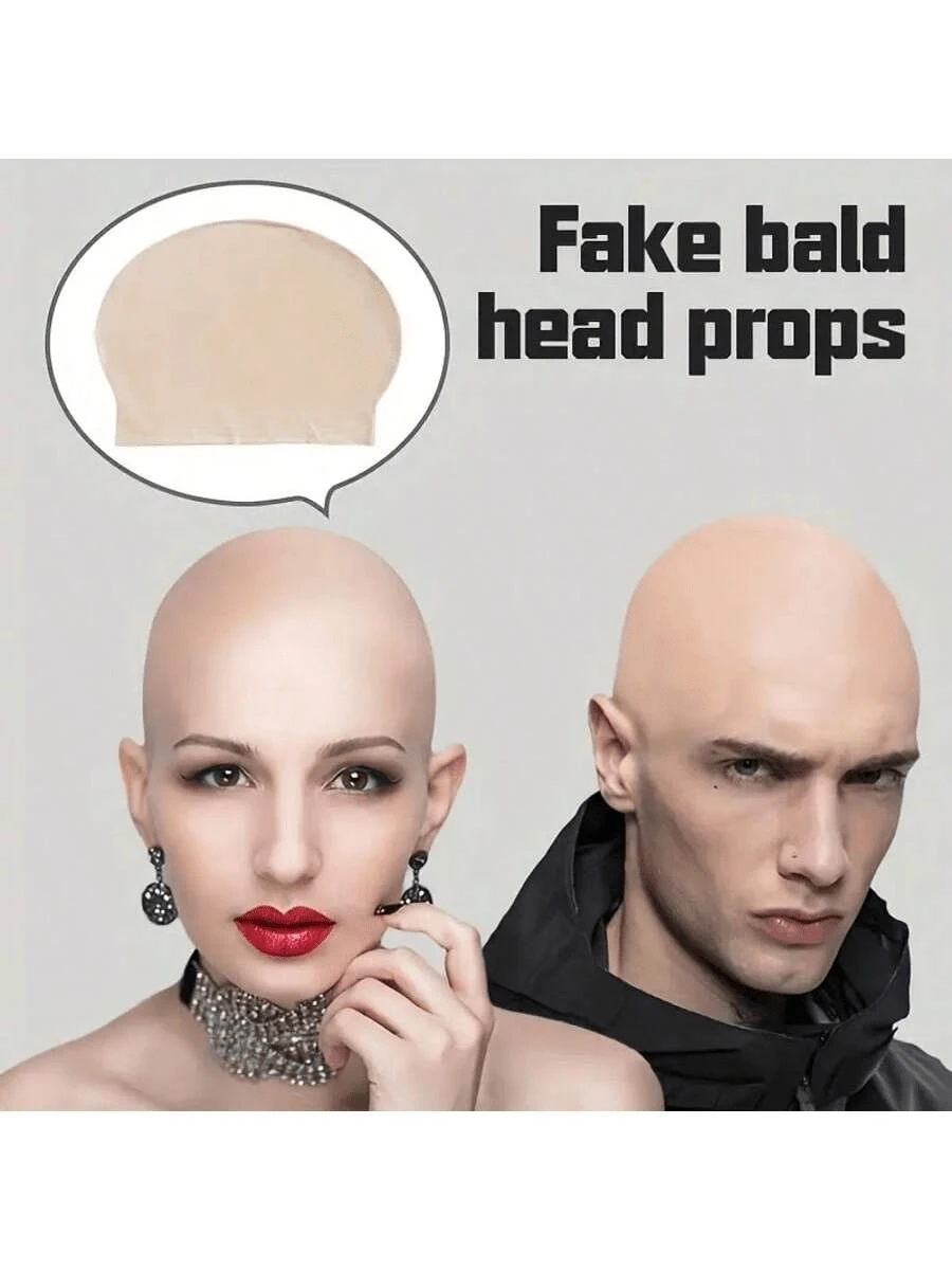 2pcs Unisex Silicone Bald Cap & Hair Net Set, Gag Props For Halloween ...