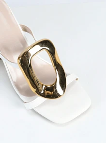 Women's Solid Color PU Leather Pure Metal White High Heel Sandals ...
