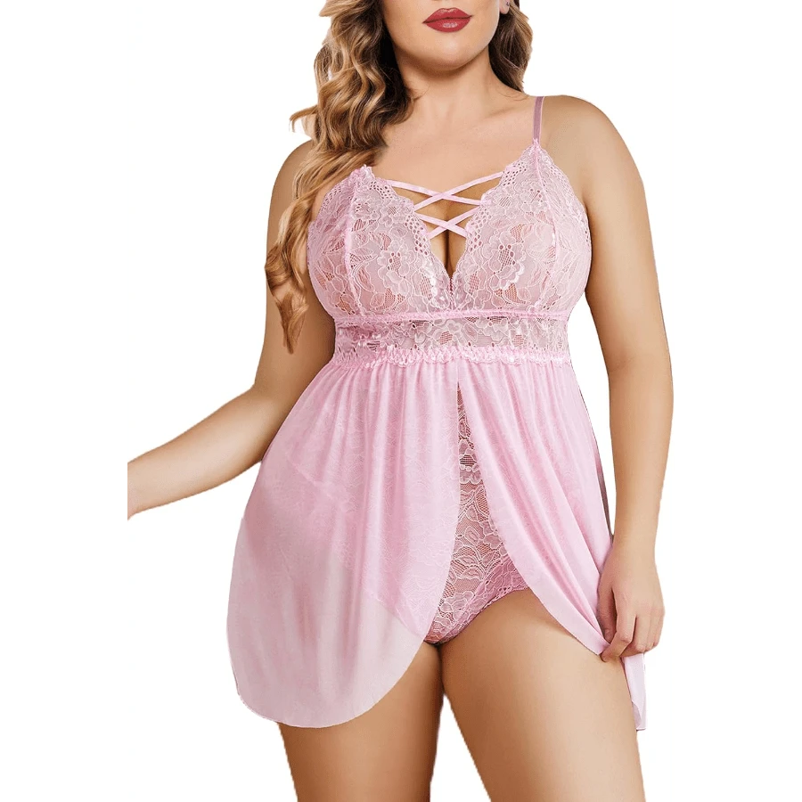 Avidlove Plus Size Babydoll Womens Snap Crotch Lingerie V Neck Lace Nighty Sleepwear L-5XL ...
