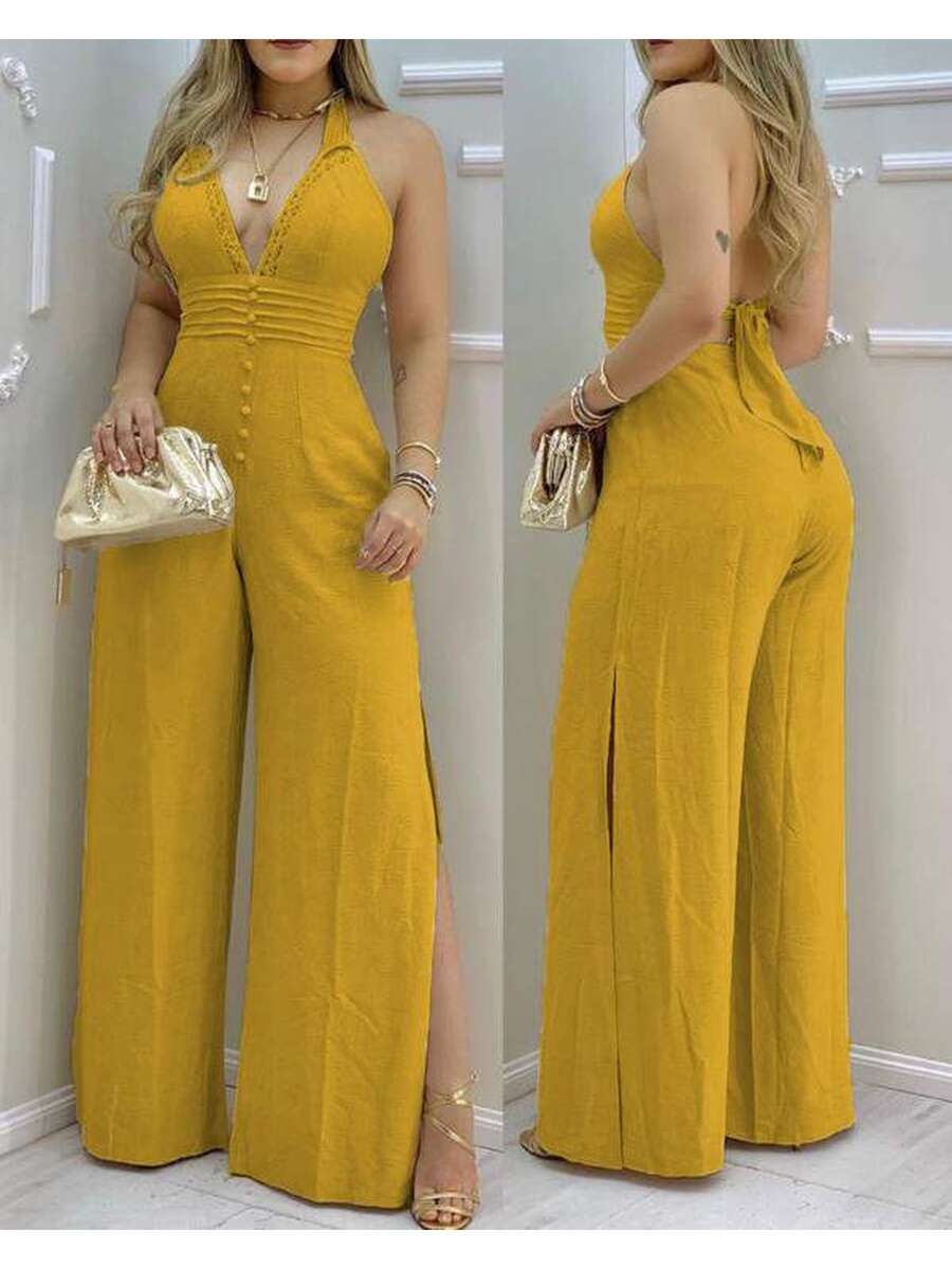 Summer Party Jumpsuit With Fashionable Slits | SHEIN USA