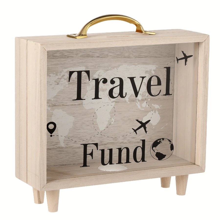 Local Delivery [Vacation Savings Box] Wooden Travel Fund Box | Vacation ...