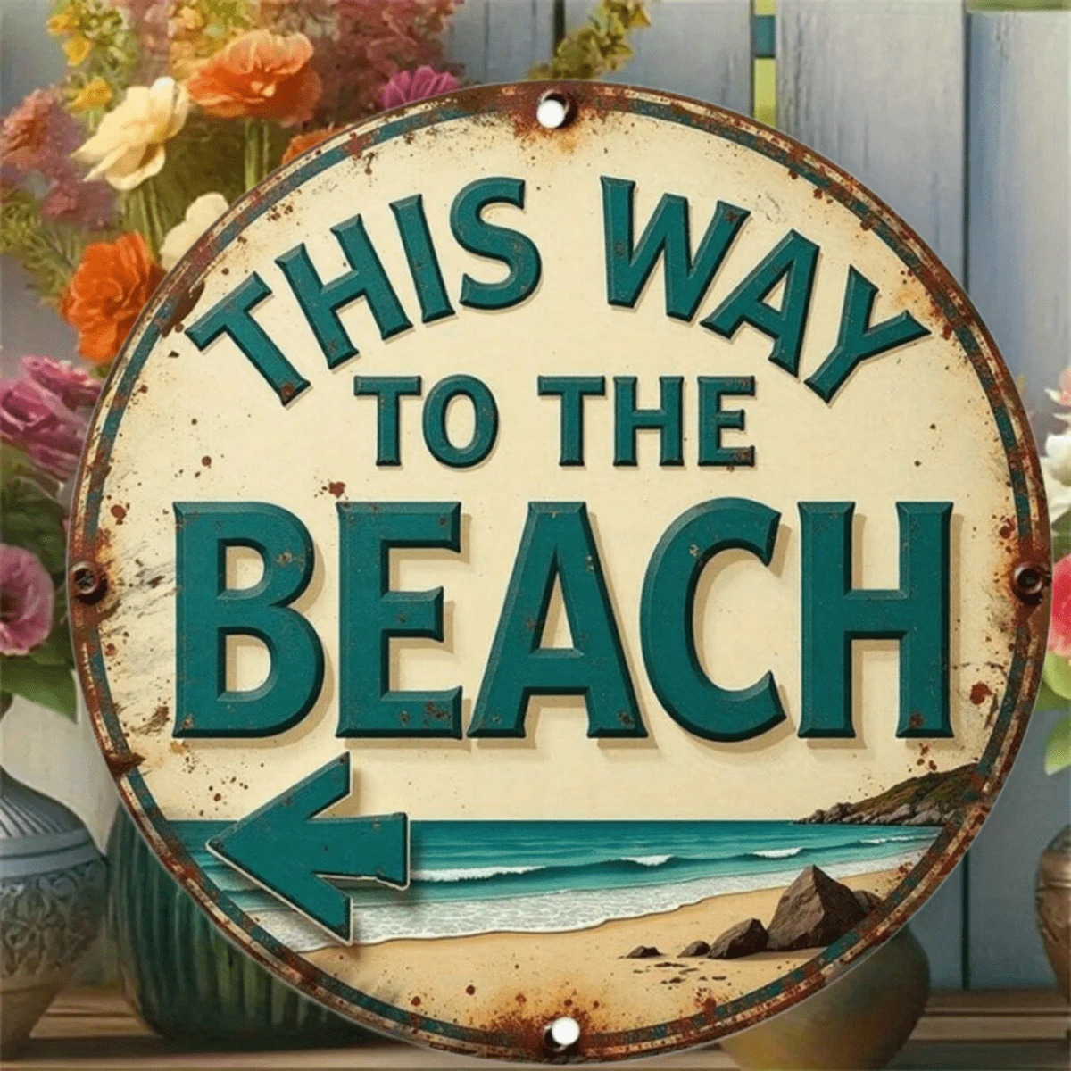 1pc "Beach Signage" Metal Wall Decor, Evoking Summer Vacation Ocean ...