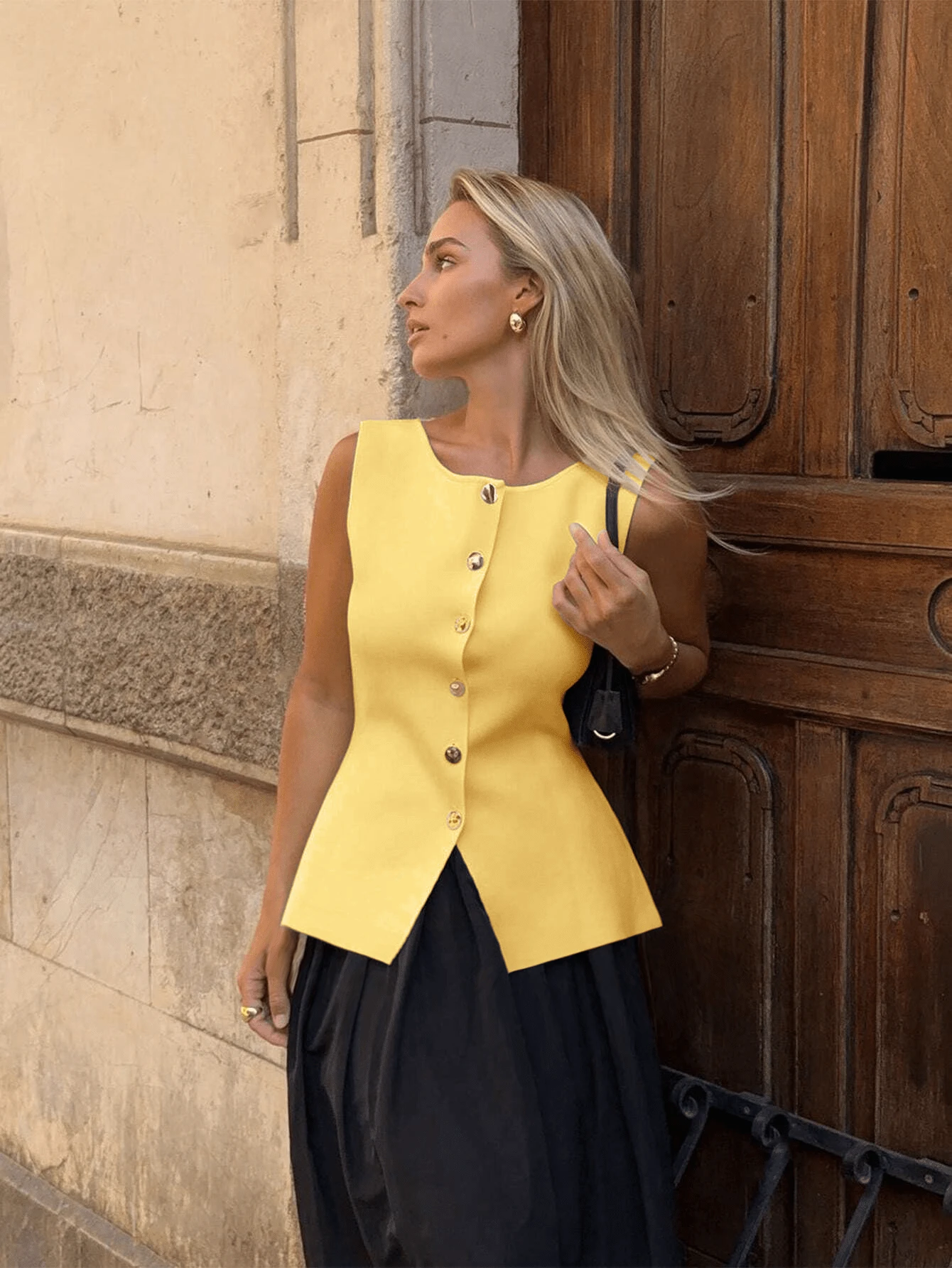 Elegant Sleeveless Office Vest – High-Quality Fabric, Metal Button ...