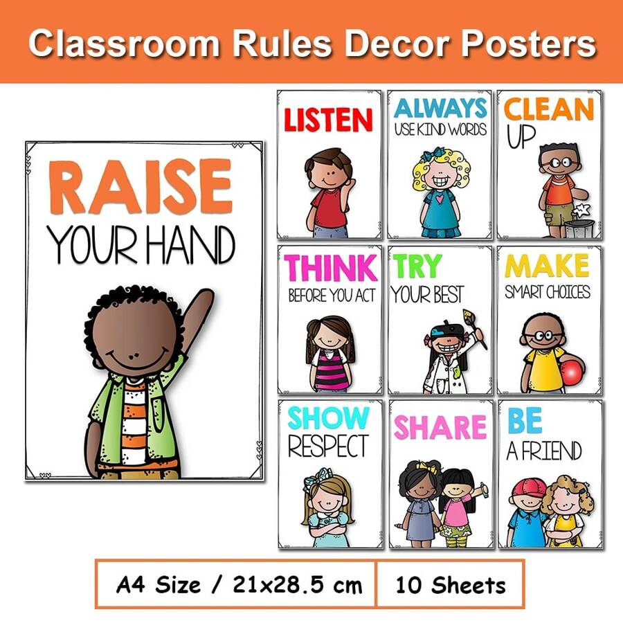 Lachilly Classroom Rules Posters For Kids - 10 Sheets Educational ...