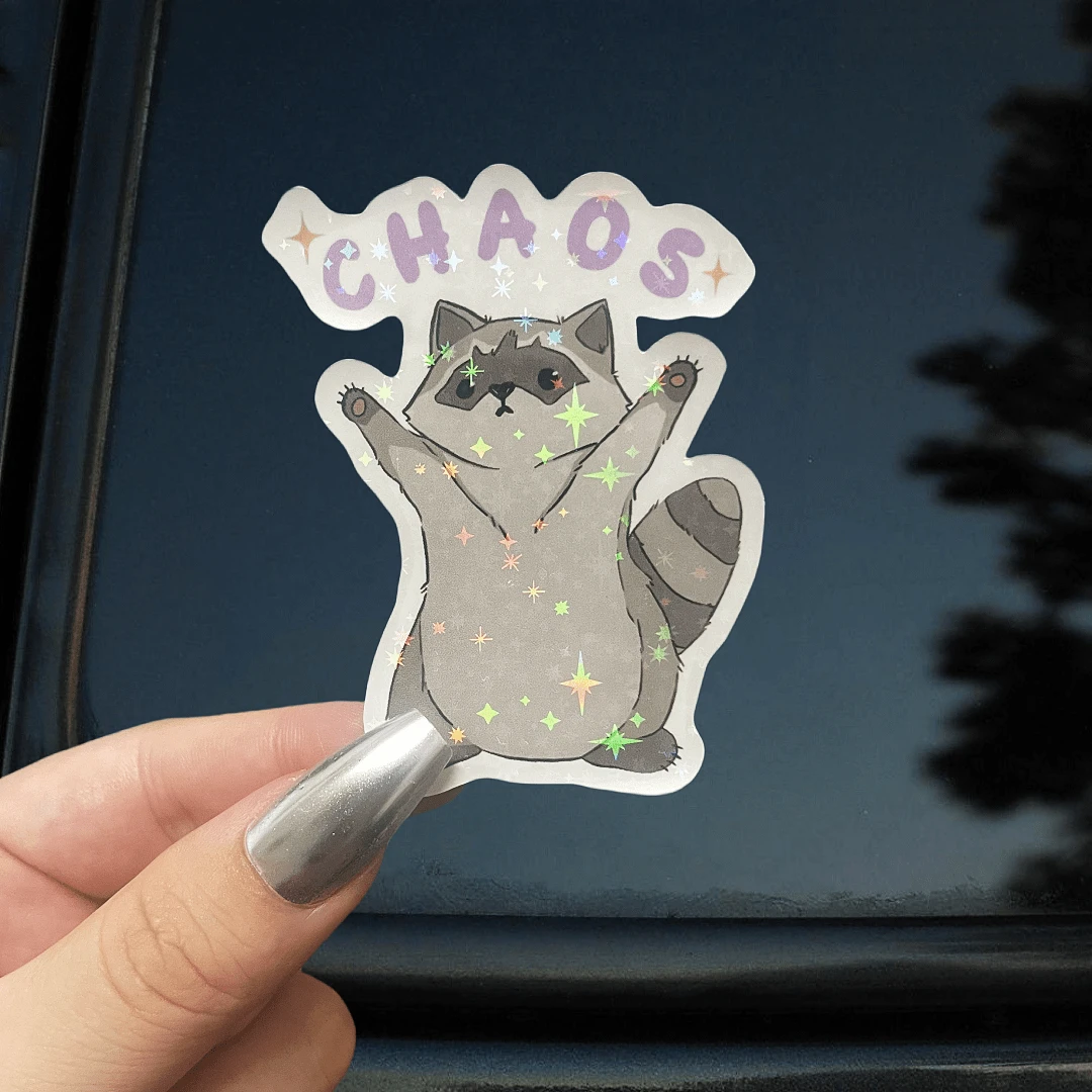 Raccoon Chaos Car Sticker - Cute Raccoon Design With Chaos Text, Vinyl ...
