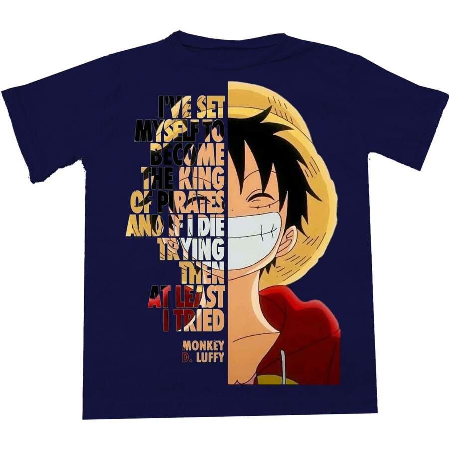 Camiseta Estampada Praia Verão 100% Algodão Monkey D. Luffy Letras Fotbool Dia a Dia Leve ...