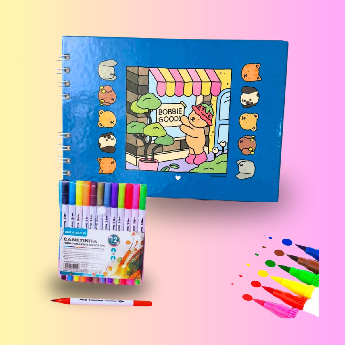 Coloring Book Kit + 12 Double Tip Markers | SHEIN Nederland
