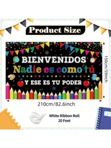 1pc 2D Welcome Back Banner, Black Decorative Banner, Spanish ...