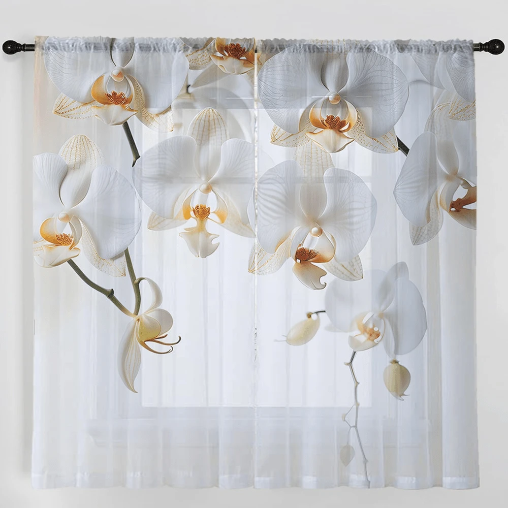 2pcs Home Decor Sheer Curtain, Classic White Butterfly Floral ...