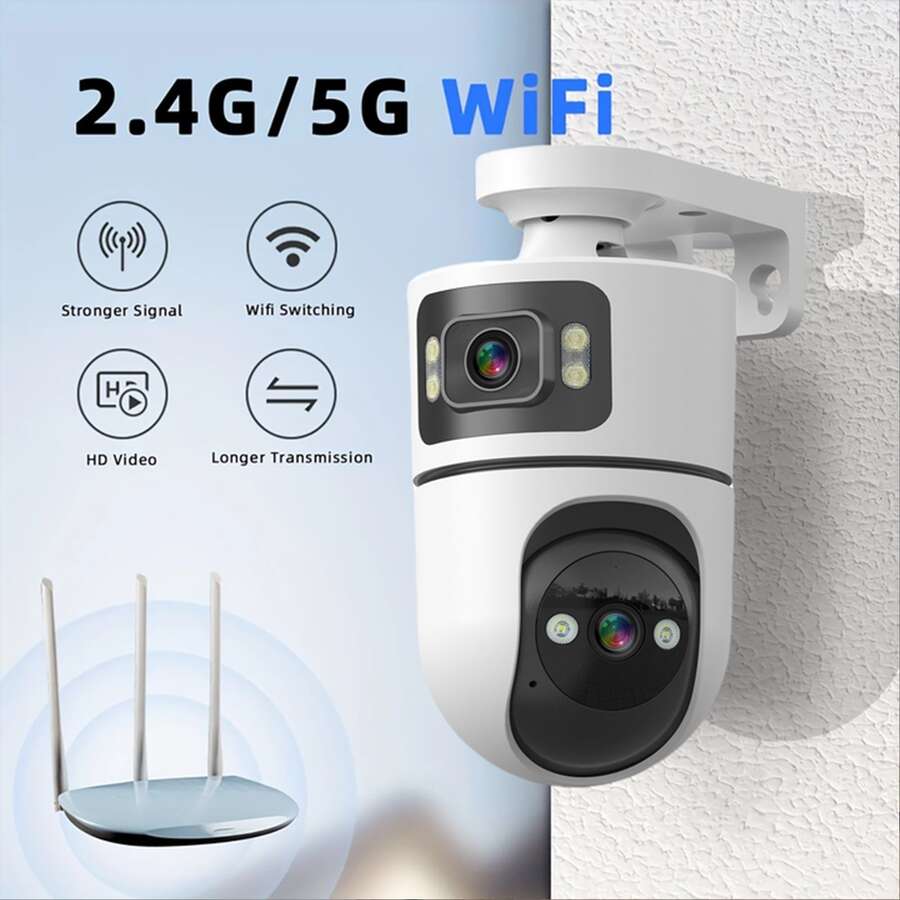 1pack 4K Outdoor PTZ Wireless IP Camera 2.4GHZ WiFi Dual Lens Dual ...