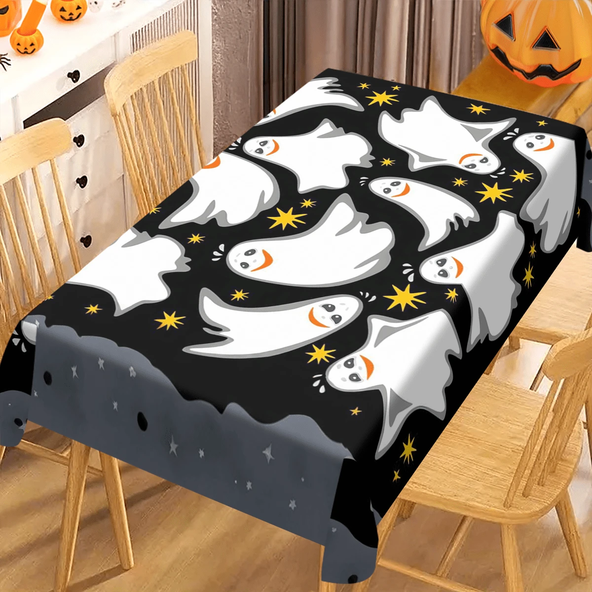 1/20pcs Vibrant Halloween Tablecloth - Polyester, White Ghost Pattern ...