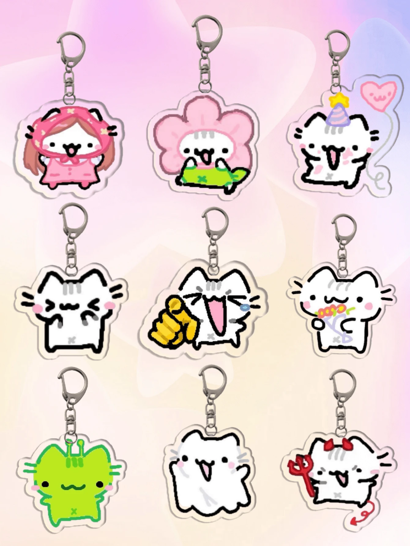 1pc Acrylic Cute Cat Keychain: Turban Cat Keychain, Flower Cat Keychain ...