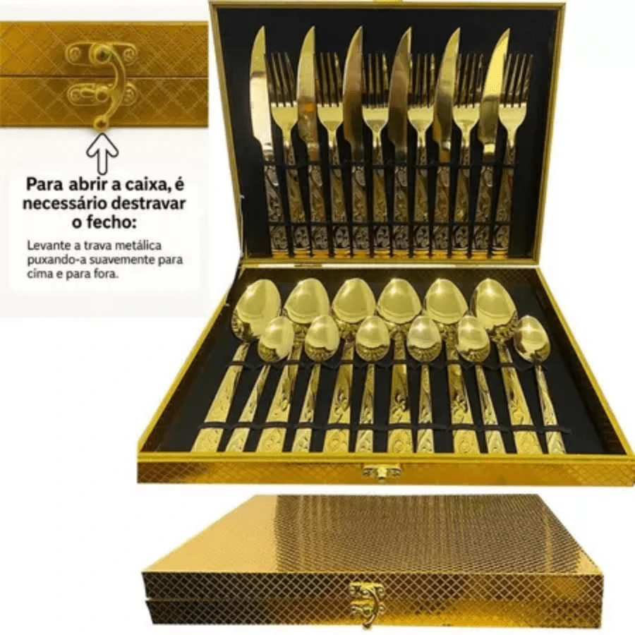 Gold Stainless Steel Cutlery Set And Case Kit 24 Pieces Cutlery Set ...
