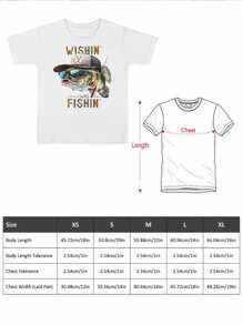 Boys' Fun "WISHIN' I WAS FISHIN'" Tee 1pcs 200g 100% Cotton T - Shirt ...