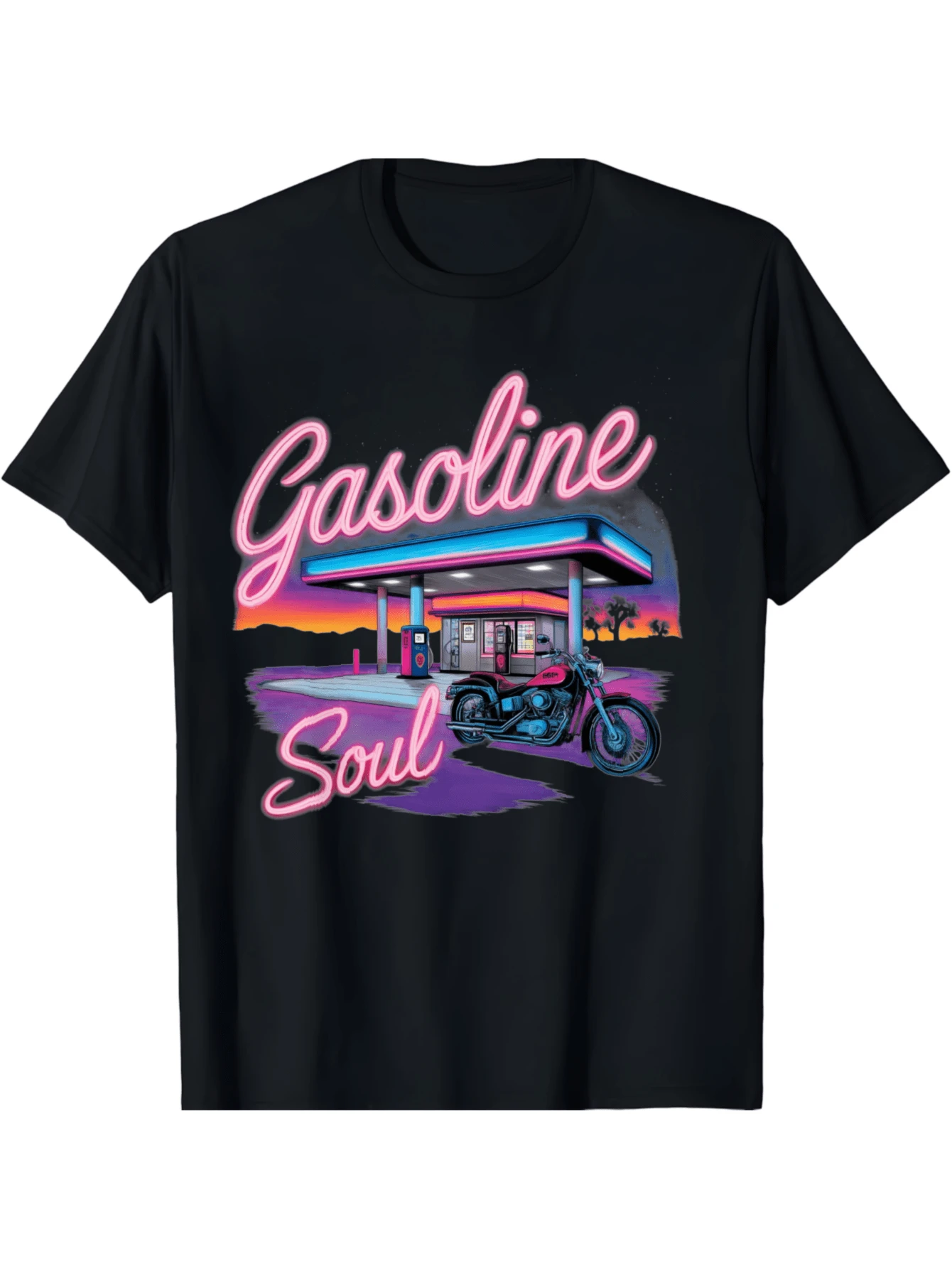 Gasoline Soul Retro Motorcycle Gas Station Graphic T-Shirt For Men ...