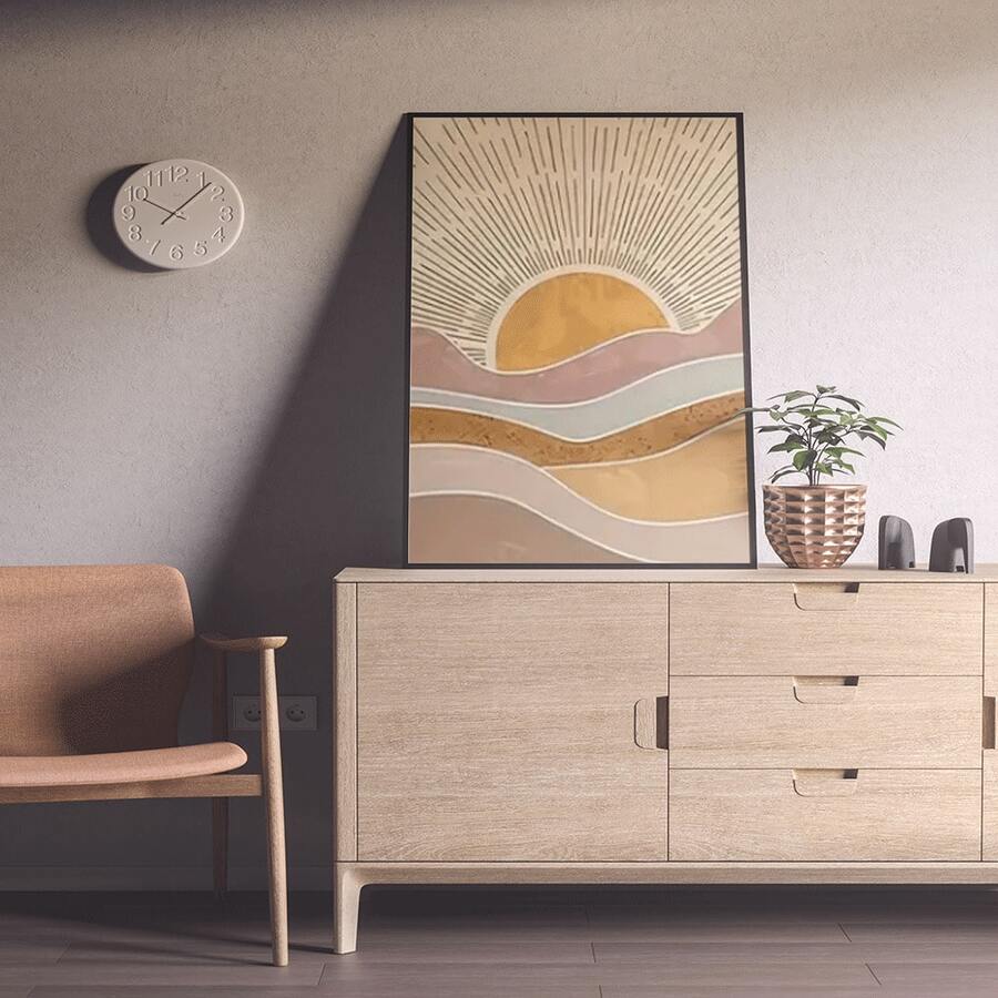 Framed 1pc Bohemian Sun & Plant Framed Canvas Art - Abstract Wall Decor ...