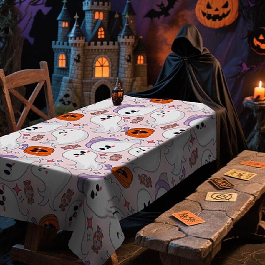 1/20pcs Halloween Tablecloth - Scary Cute White Ghost & Pumpkin Pattern ...