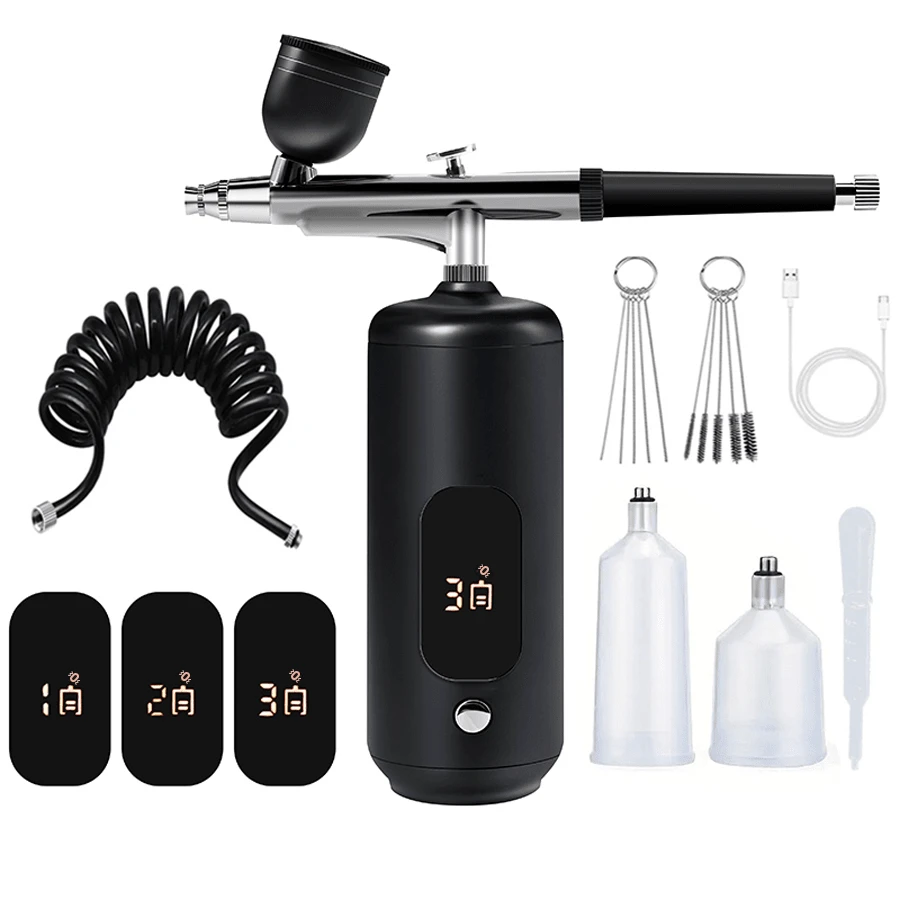 LCD Air Brush Kit With Air Compressor,3 Gear Pressure Cordless Airbrush ...