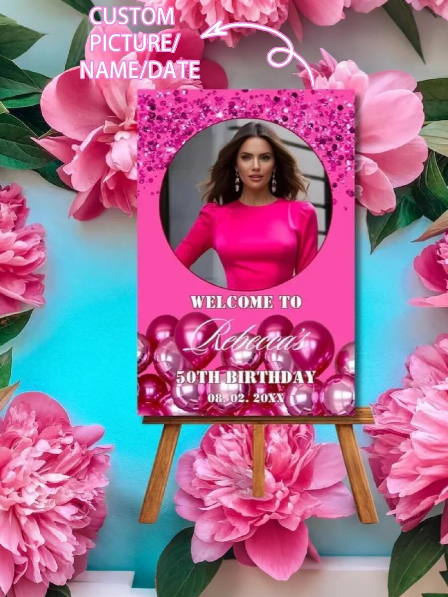 1pc 2025 Personalized Pink Glitter Welcome Poster Customized ...