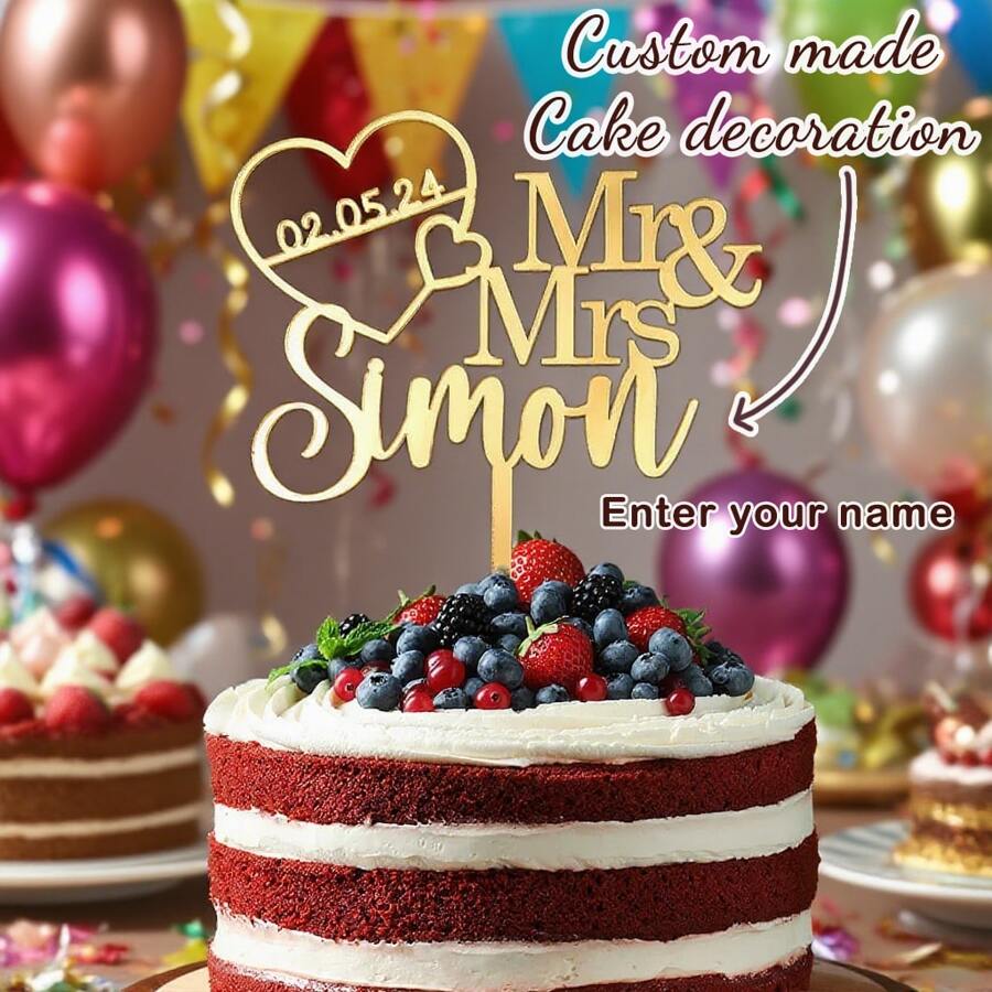 1/3/5pcs Cake Topper For Wedding, Personalized Cake Topper, Rustic Wedding Cake Topper, Custom ...