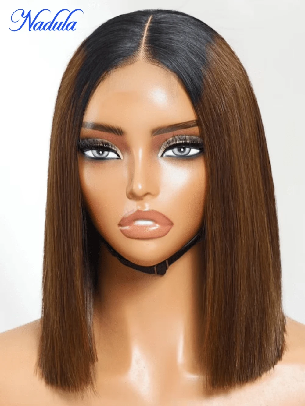 Nadula #4 Brown With Dark Root Bob Lace Wigs Silky Straight Short Bob ...
