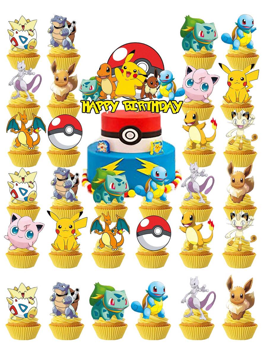 pokemon Pokemon Cake Topper,Cupcake Toppers,Pikachu Birthday Decoration ...