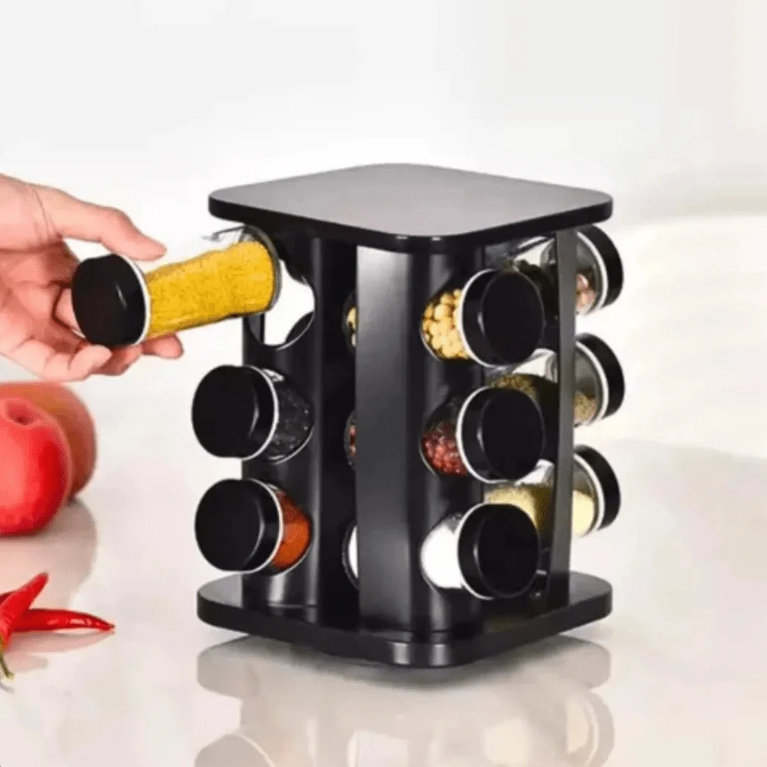 Glass Condiment Holder With Swivel Base For 9 And 12 Jars – Practical ...