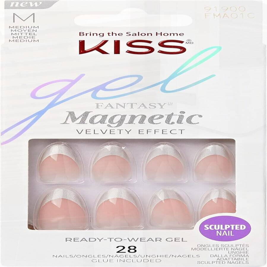 Gel Fantasy Magnetic Press-On Nails, North Coast, Silver, Medium Almond ...