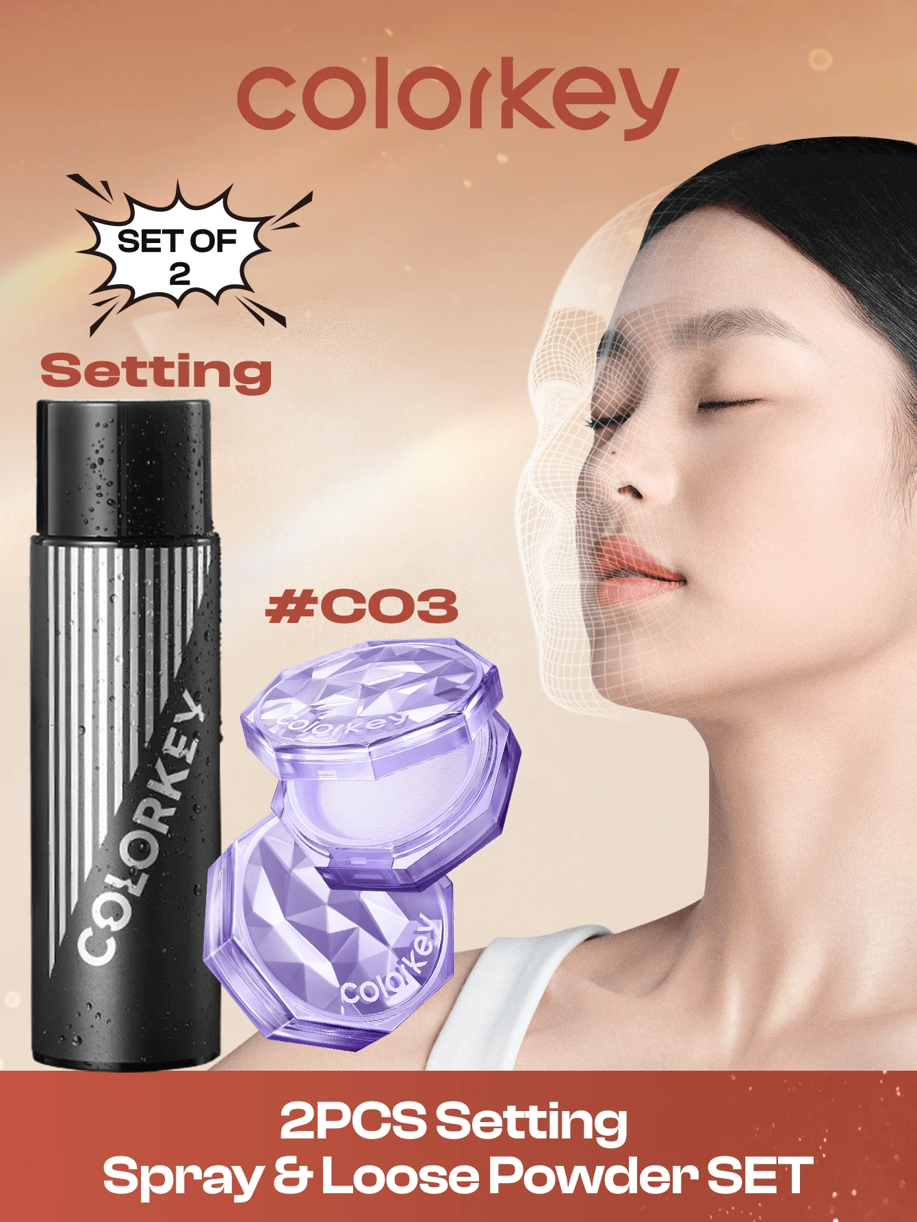 COLORKEY 2PCS Loose Powder & Fixing Spray Set, Setting Loose Powder,Oil ...
