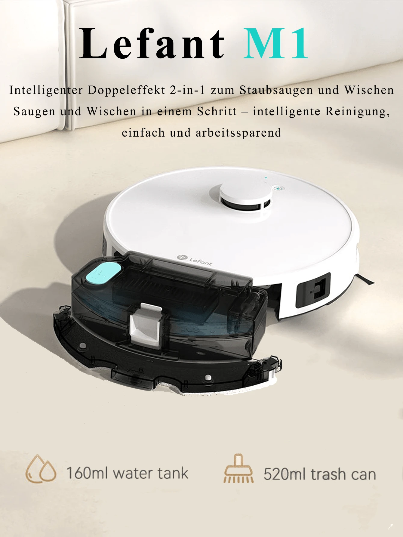 Lefant Lefant M1 Robot Vacuum Cleaner With Mop Room Mapping 4000Pa, LDS ...