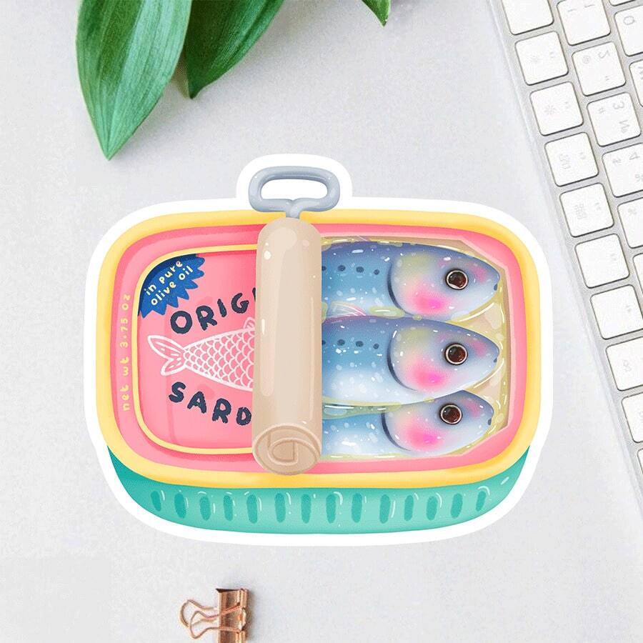 1PC Kawaii Sardine Tin Sticker, Cute Fish Canned Food Vinyl Decal ...