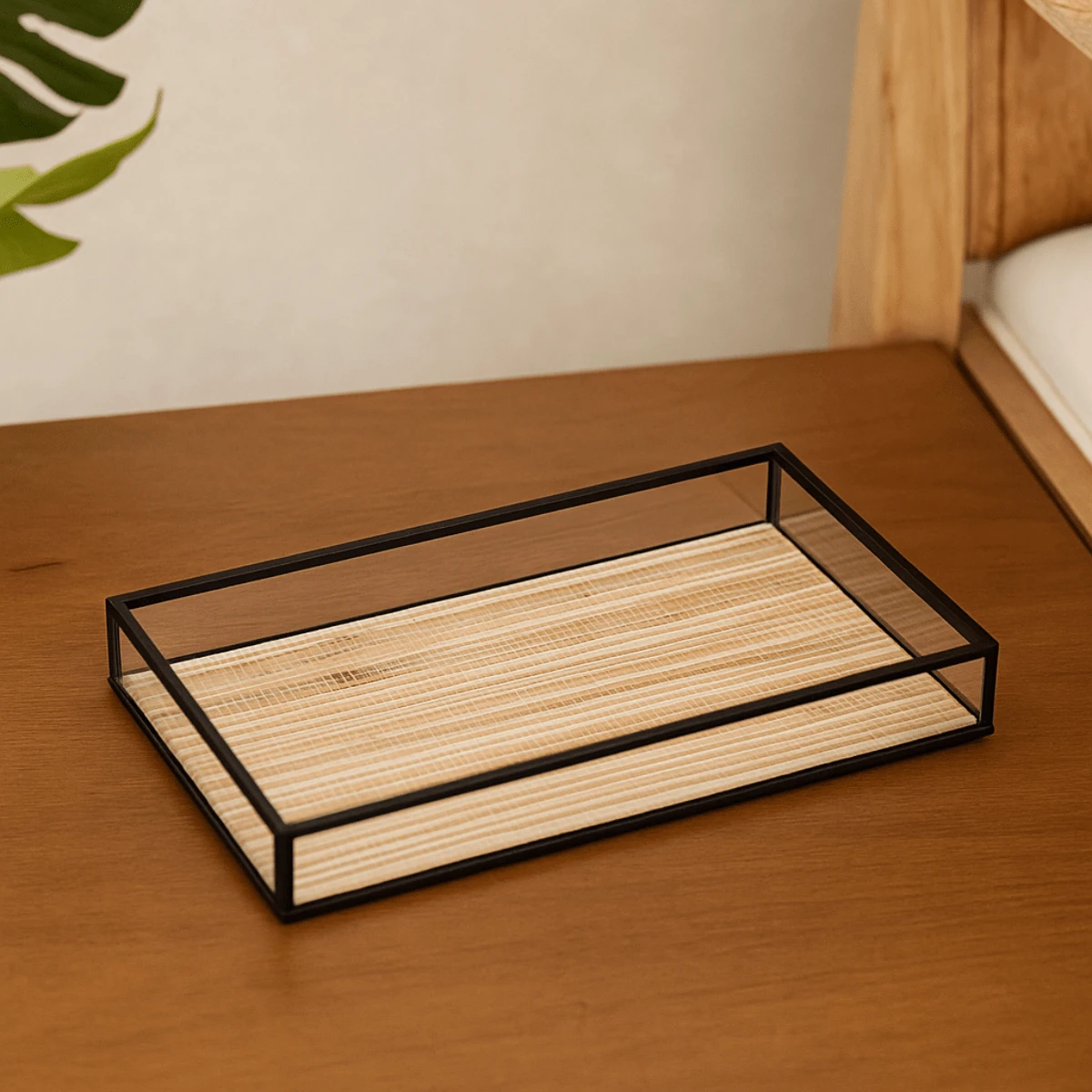 Decorative Glass And Black Metal Tray With Straw 30x20cm - Lyor | SHEIN USA