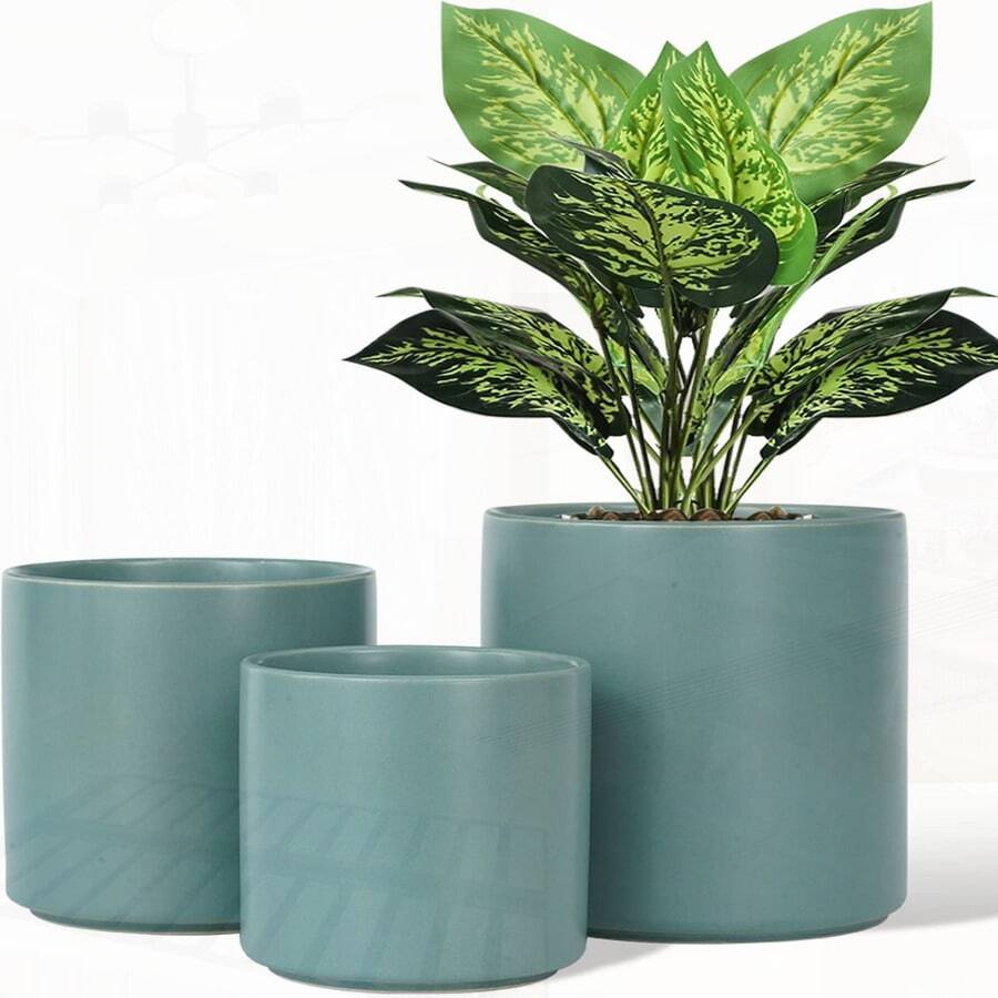 Blue Round Cylinder Ceramic Succulent Planters, Small To Medium Sized ...
