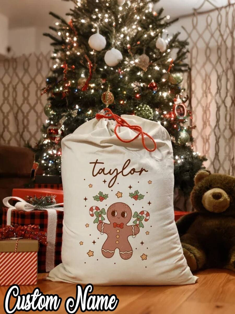 1pc Custom Name Gingerbread Santa Claus Sack, Personalized Gingerbread ...