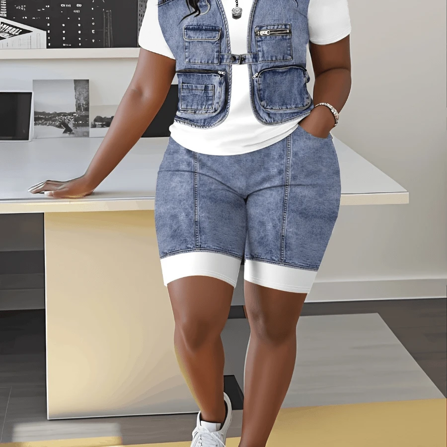 [Denim Print/Imitation Denim] Women's Clothing Full Body Imitation ...