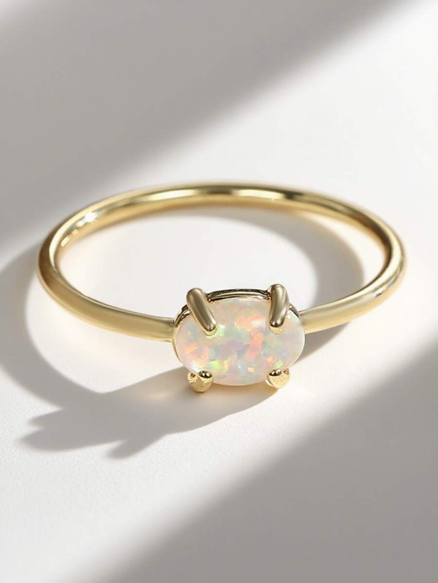 Charm-In 1 Stück Ring mit goldfarbigem australischem Opalstein ...