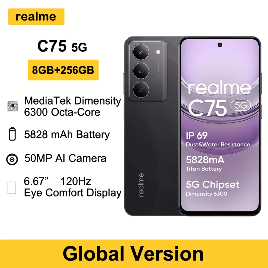 Realme C75 5G Smartphone, 8+256GB, MediaTek Dimensity 6300 Processor ...