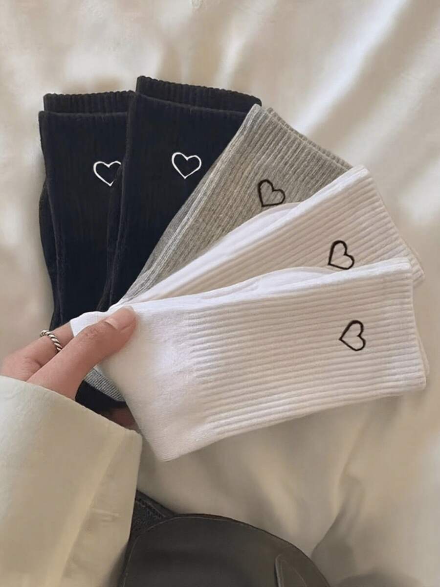 10 Pairs Sporty Long Tube Socks With Heart Pattern, Women's Stockings ...