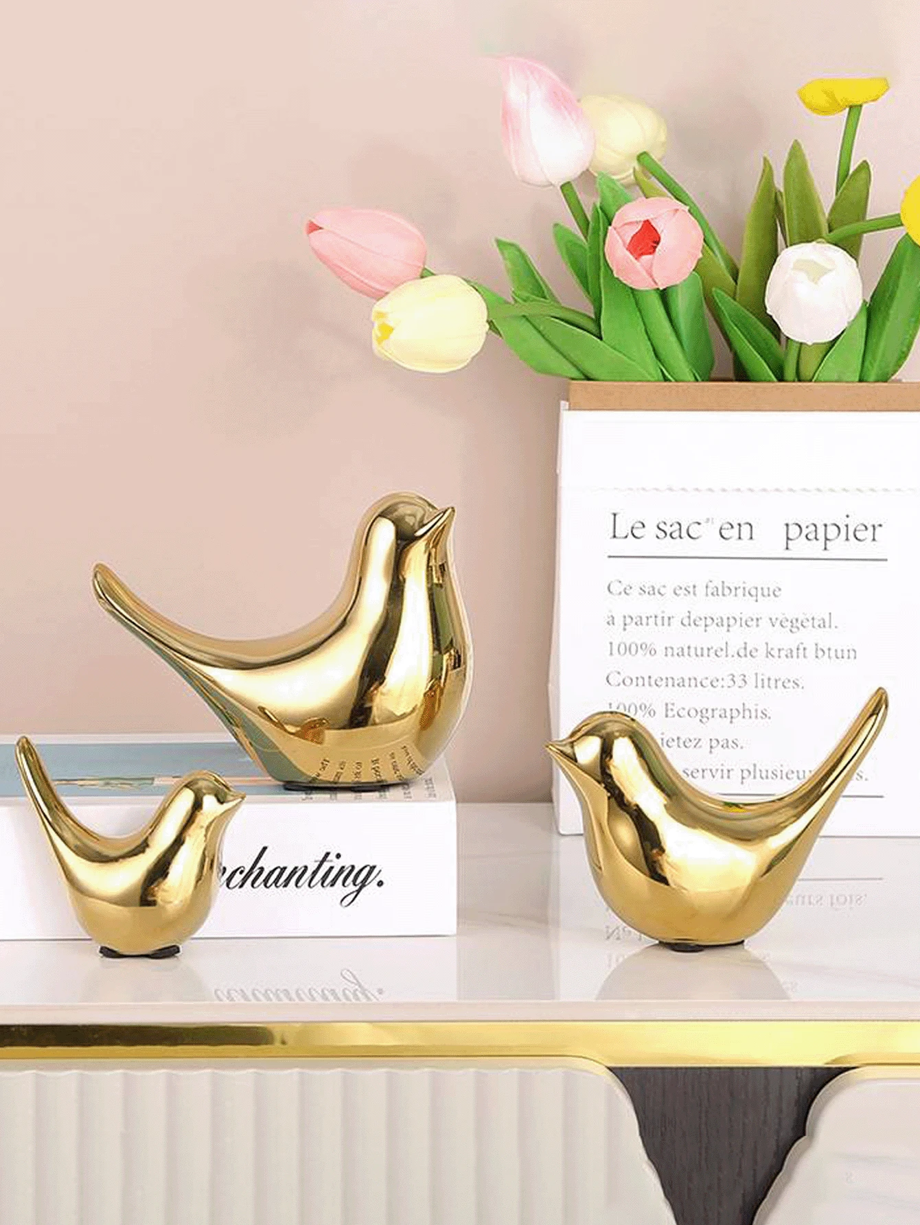 1pc - Gold Bird Statue Gold Home Decor Ornaments Modern Style Statue ...