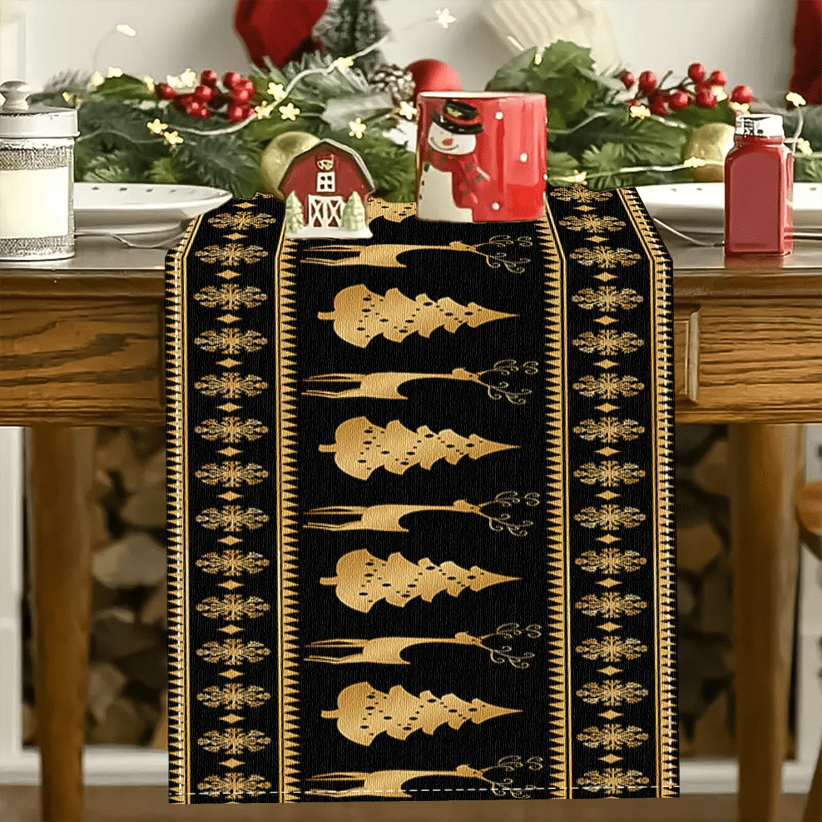 1/20pcs Christmas Themed Table Runner, Christmas Tree, Reindeer Pattern ...