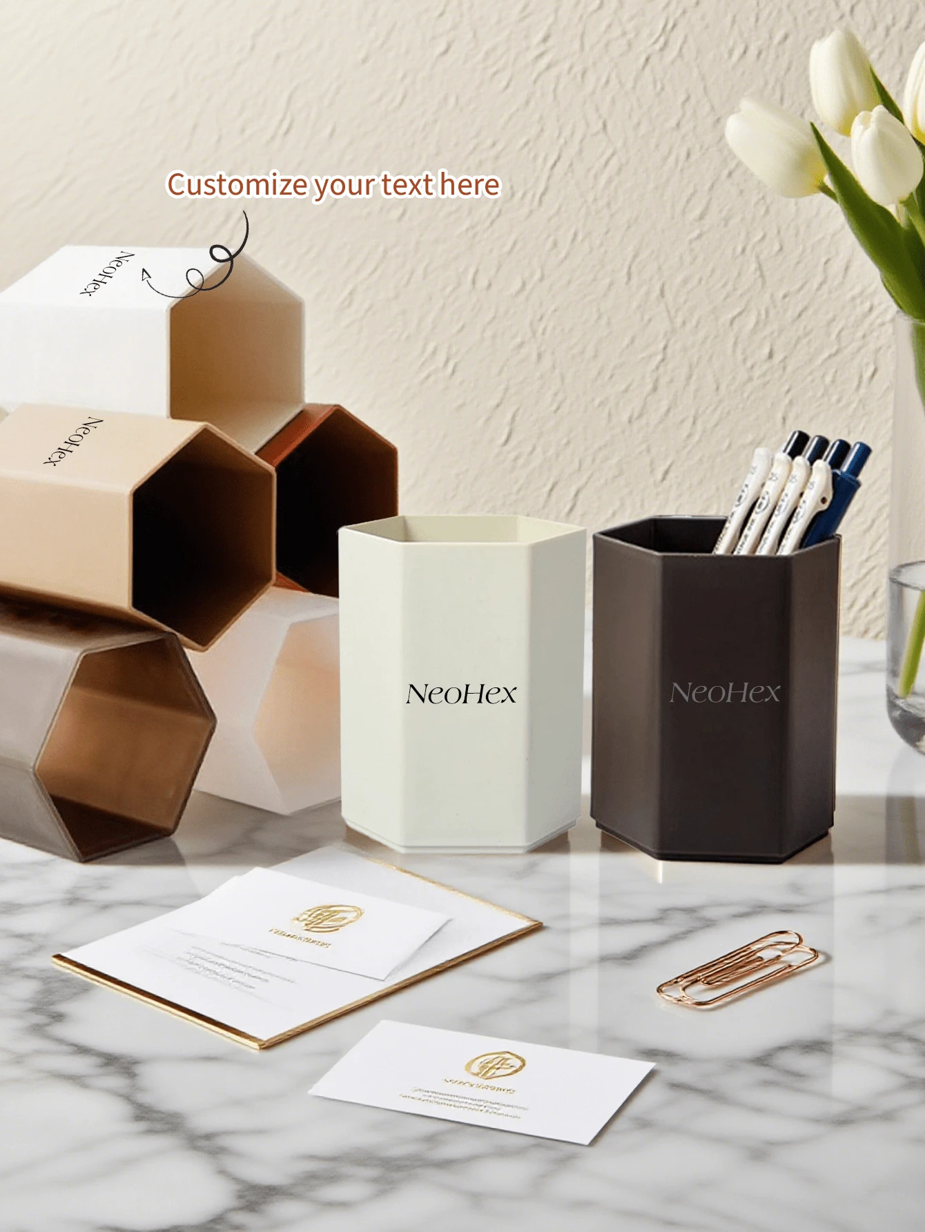 1pc Customizable Hexagon Pen Holder, Lightweight Luxury Minimalist ...