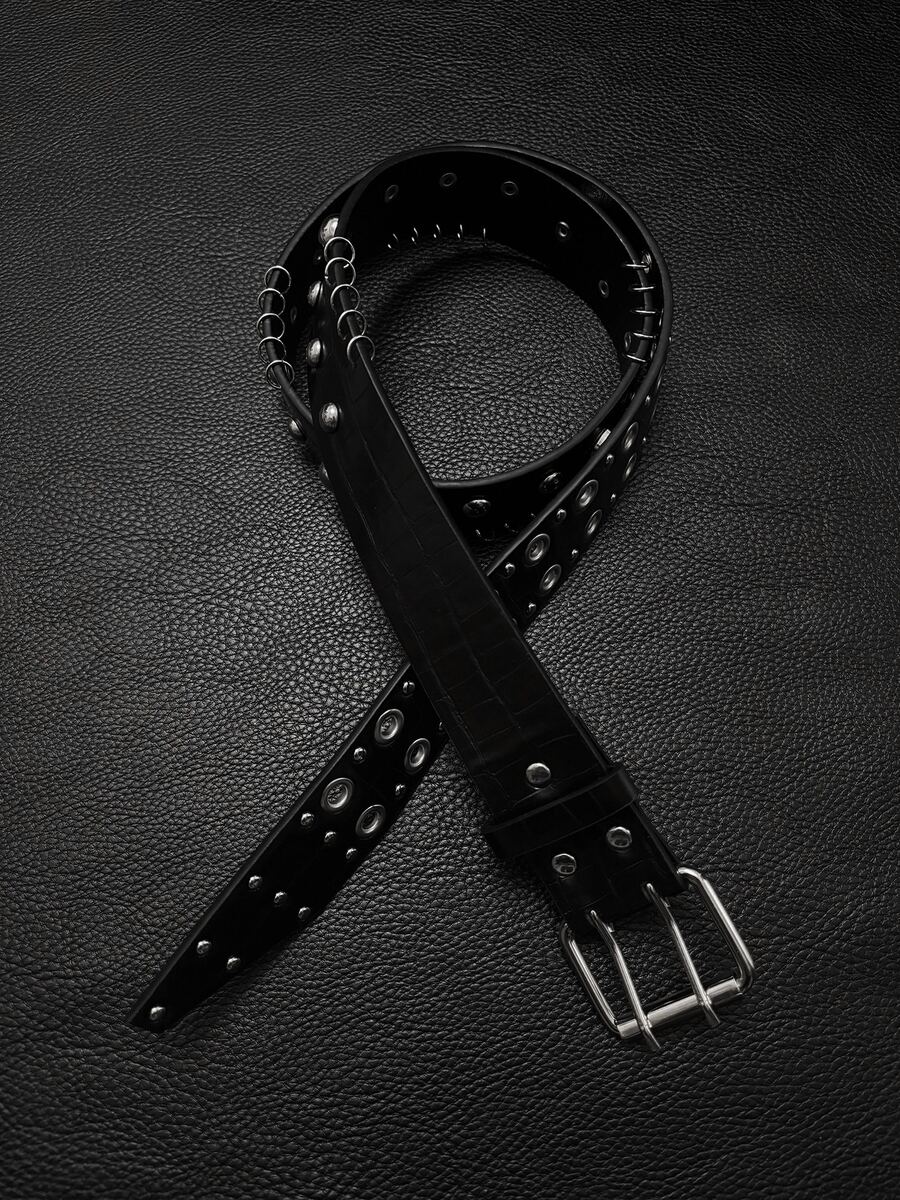1pc Black Rivet Eyelet Cyber Punk Metal Studded Belt, Y2K Goth Rock Alternative Hip Hop Rivet ...