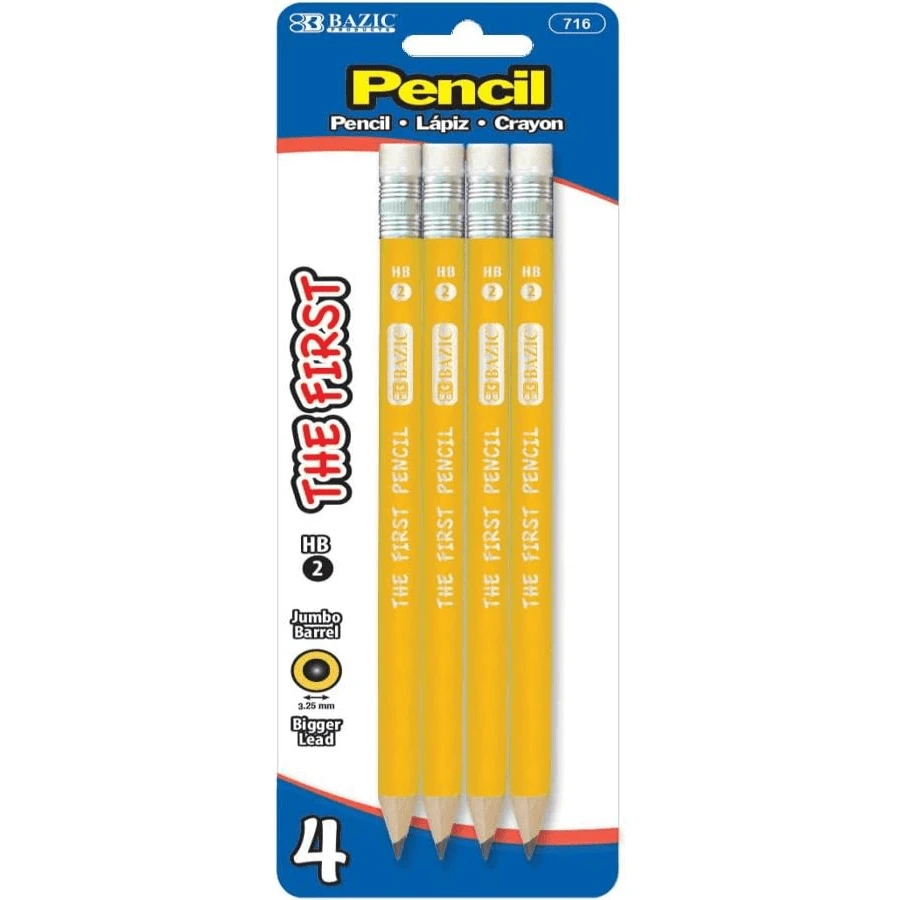 BAZIC Pencil Wood Pre-Sharpened #2 HB Jumbo Pencils, Latex Free Eraser, Premium Wood Pre ...