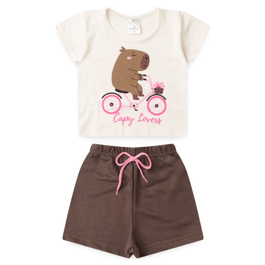 Girls' Set - Capybara On A Bicycle With Flowers - Sizes 2 To 14 ...